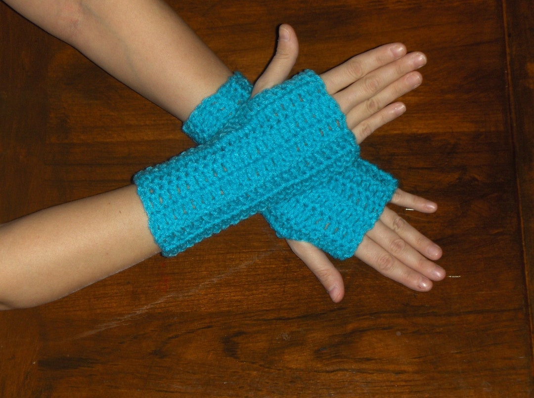 Turquoise Childrens Fingerless Texting Gloves Handmade Short Glove ...