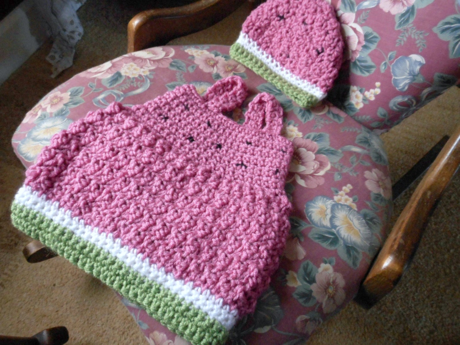 Watermelon Baby Girl Crochet Summer Tank Top Dress & Cloche | Etsy