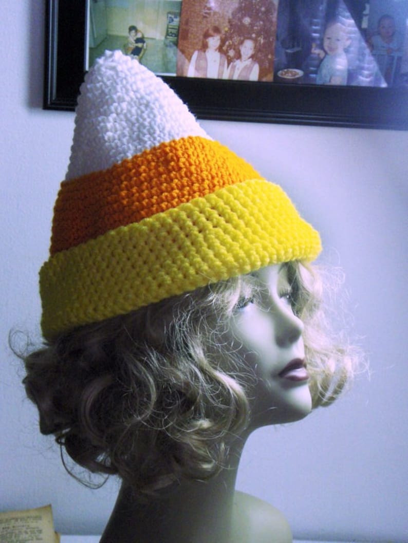 Candy Corn Crocheted Adult Sized Halloween Hat Made to Order. - Etsy
