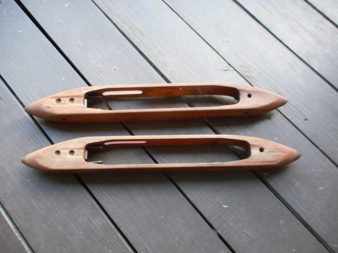 Antique Weaving Textile Shuttles / Bobbins Pair Primitive Wood & Metal ...