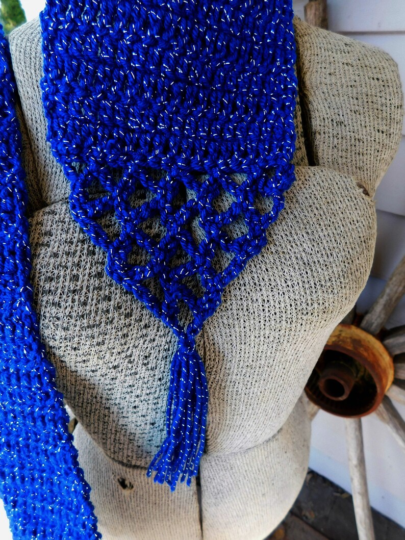 The Blue Cosmos Crocheted Scarf. Sparkle Cobalt Blue Lattice & - Etsy