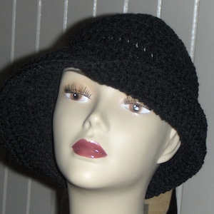 Raven Black Jaunty Crochet Hat. Formal Victorian Handmade Hand ...