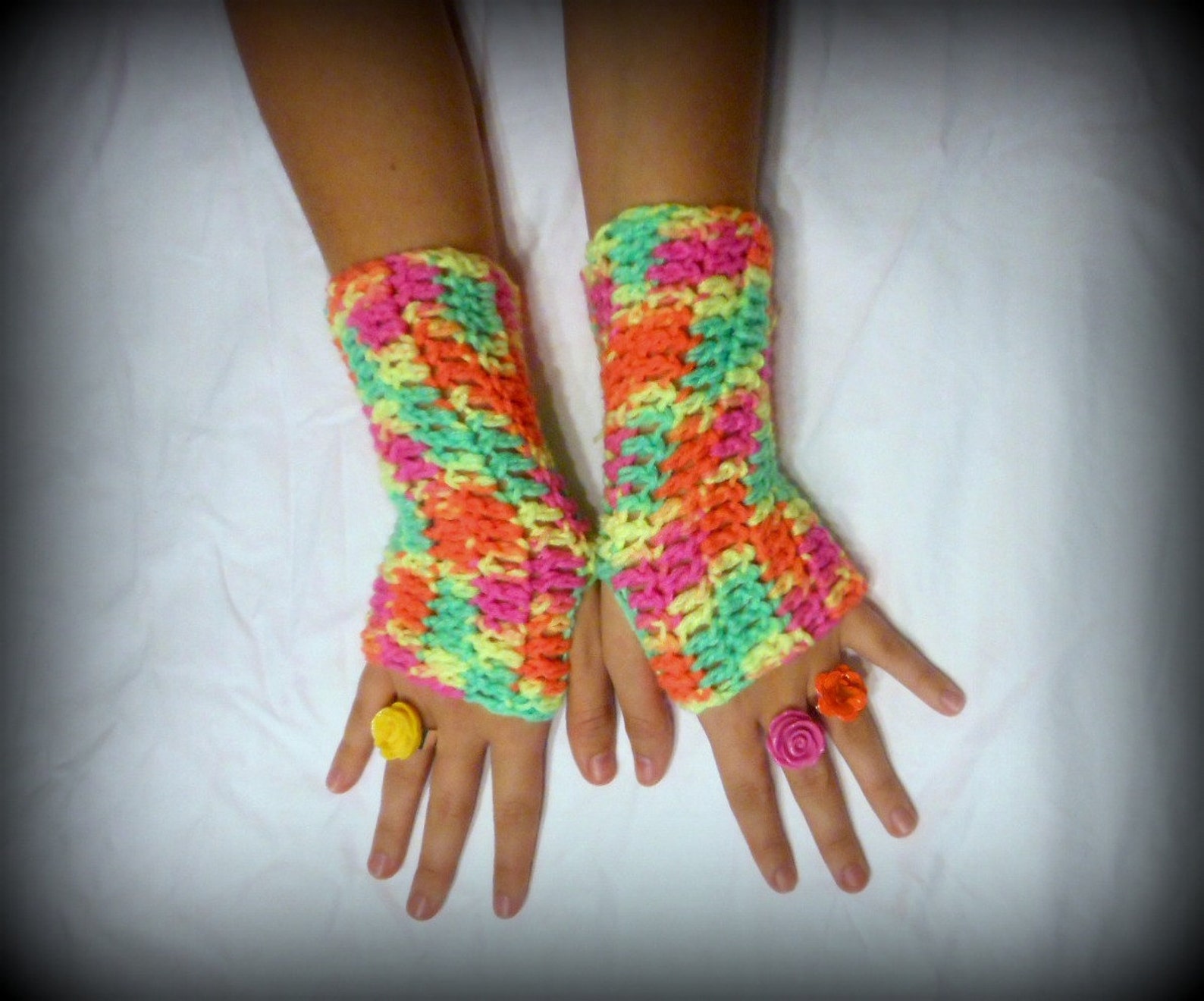 Neon Fingerless Texting Boho Gloves Multi Color Handmade Arm | Etsy