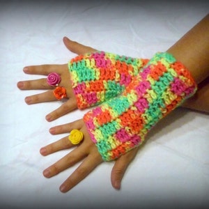 Neon Fingerless Texting Boho Gloves Multi Color Handmade Arm Warmers ...