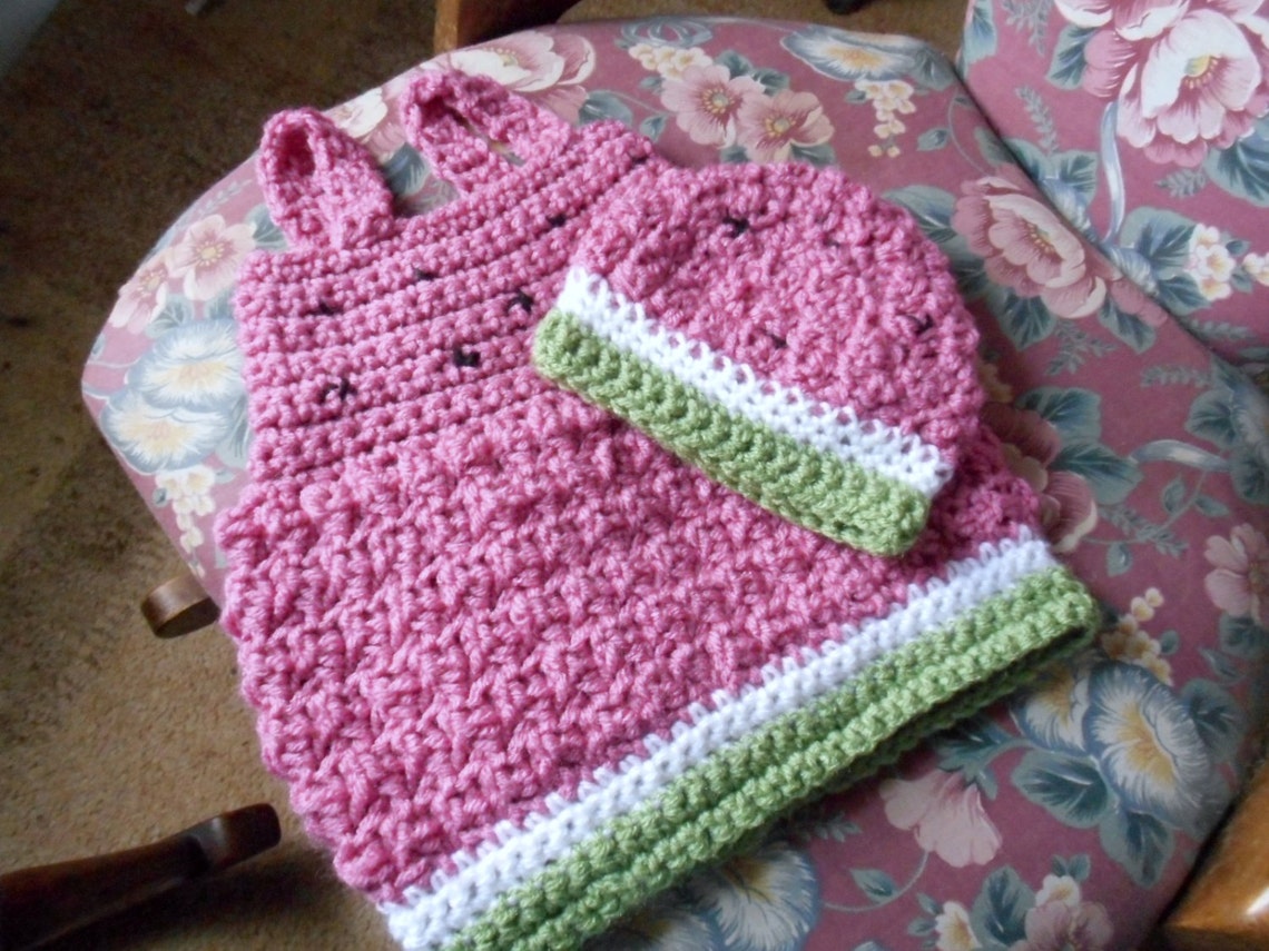 Watermelon Baby Girl Crochet Summer Tank Top Dress & Cloche | Etsy