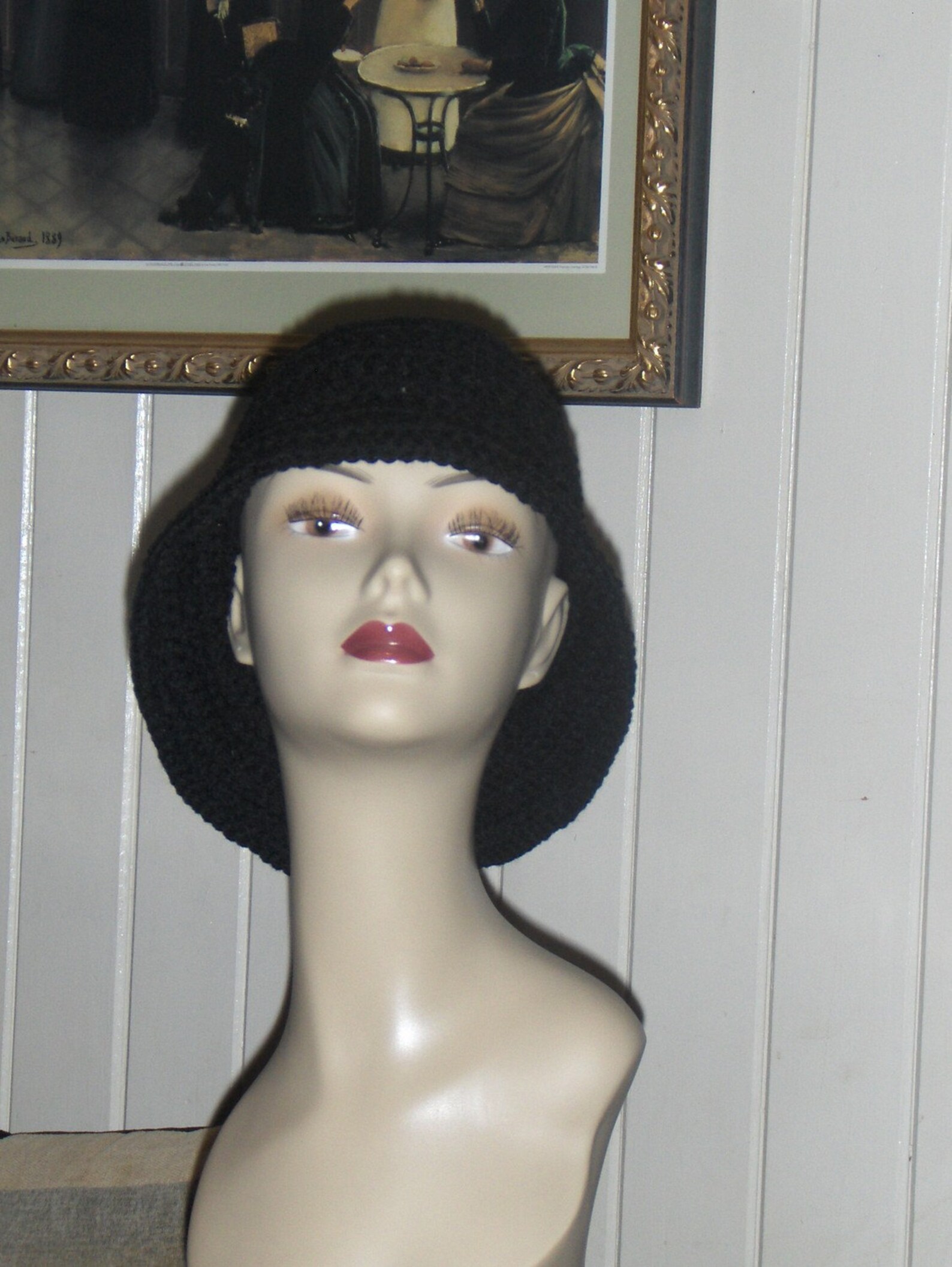 Raven Black Jaunty Crochet Hat. Formal Victorian Handmade Hand | Etsy