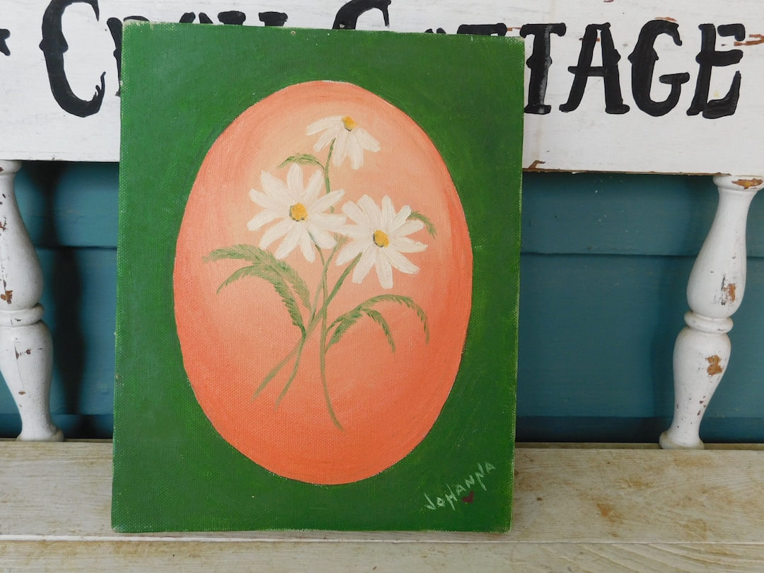 Vintage Signed Hand Painted. White Daisies, Tangerine Oval Cameo, Kelly ...