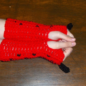 Ladybug Handmade Fingerless Gloves Arm Warmers Crochet Bohemian Sweet ...