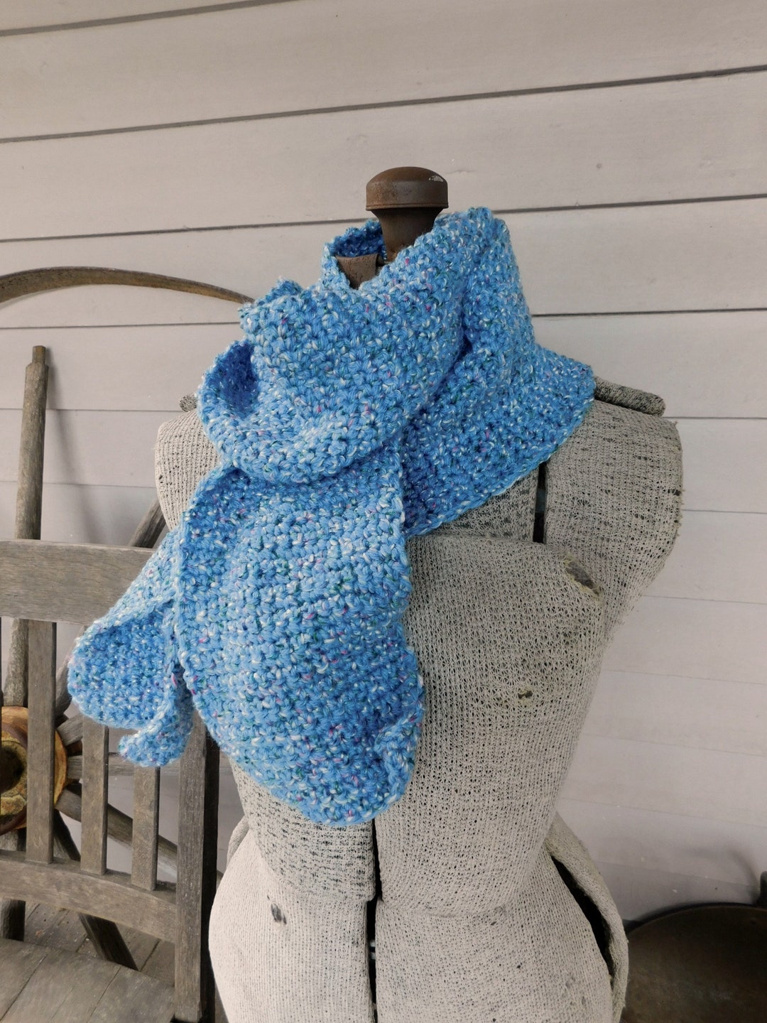 The Watercolor Boho Crocheted Handmade Periwinkle Blue Long Scarf. # ...