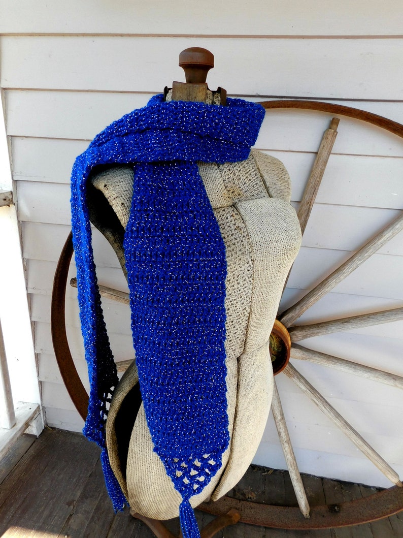 The Blue Cosmos Crocheted Scarf. Sparkle Cobalt Blue Lattice & - Etsy