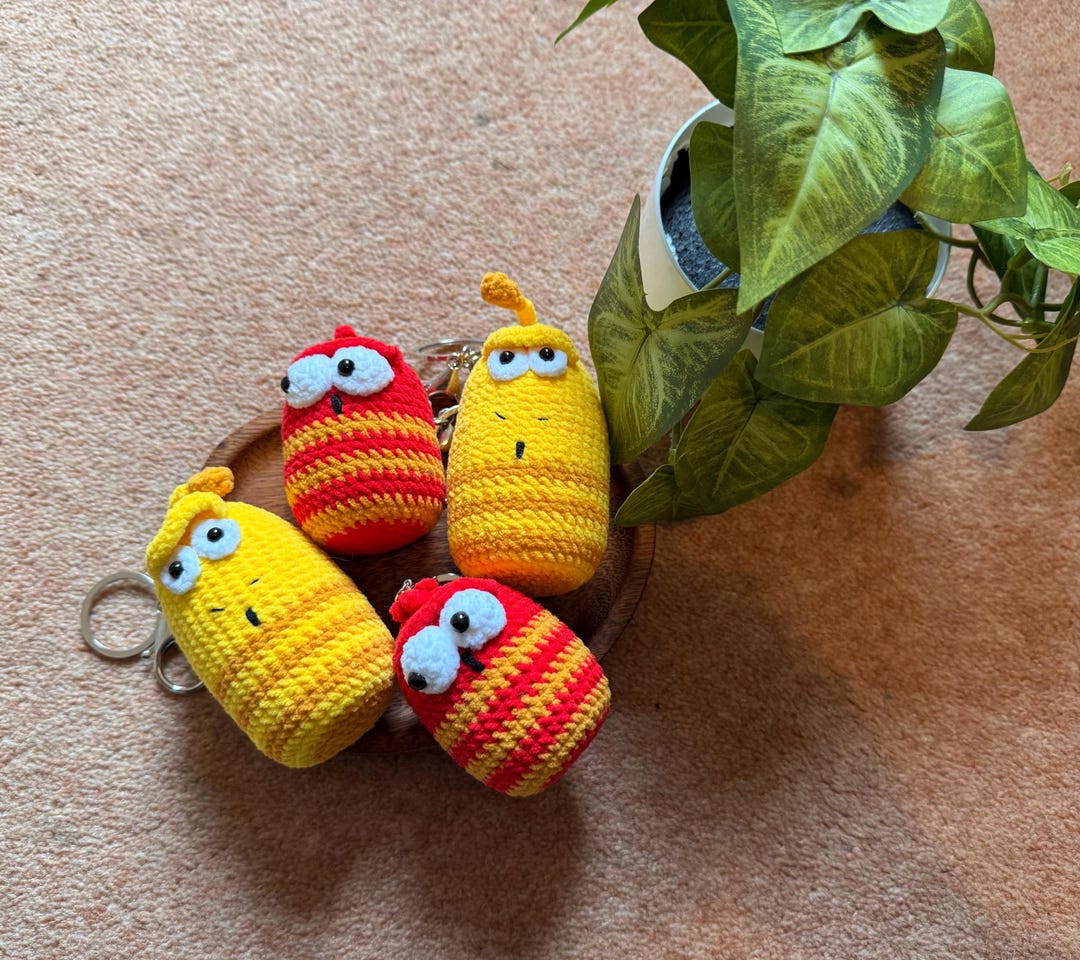 Handmade Crochet Larva Keychain, Cute Cartoon Worm Plush Bag Charm - Etsy