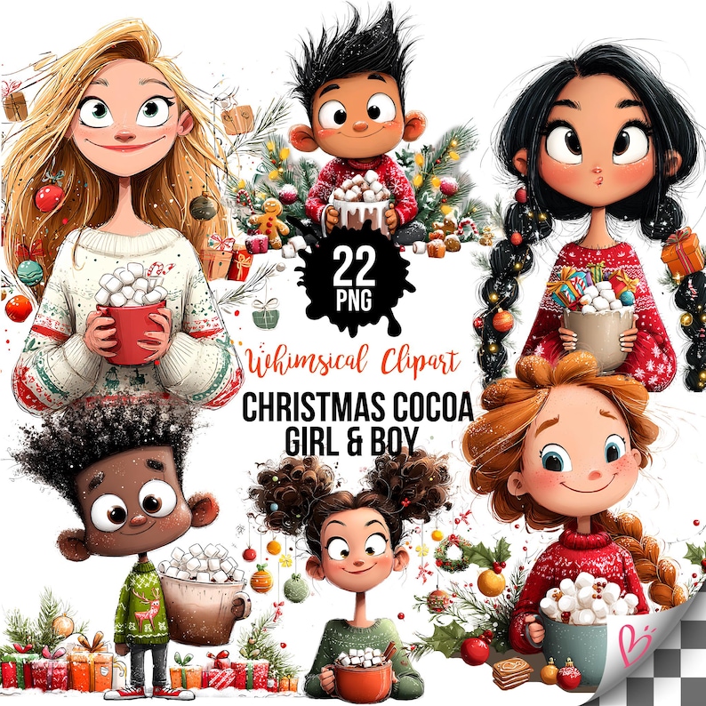 Christmas Cocoa Clipart Bundle PNG, Cozy Girls & Boys With Hot ...