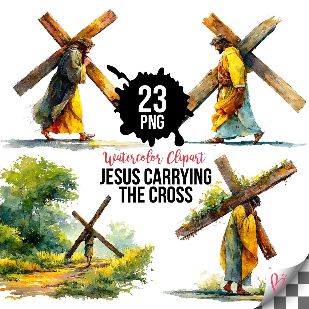 Jesus Carrying the Cross PNG Bundle, Watercolor Christian Clipart, Good ...
