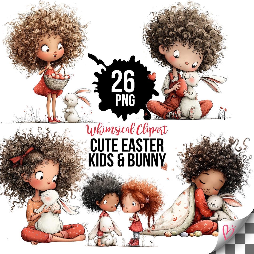 Cute Easter Kids Bunny Clipart PNG Bundle, Kids Hugging Bunny ...