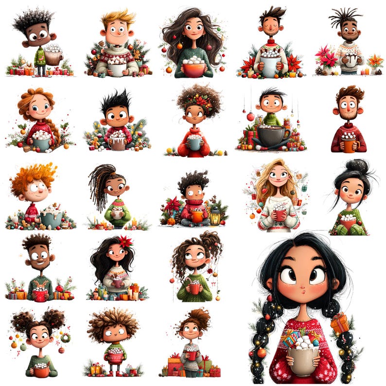 Christmas Cocoa Clipart Bundle PNG, Cozy Girls & Boys With Hot ...