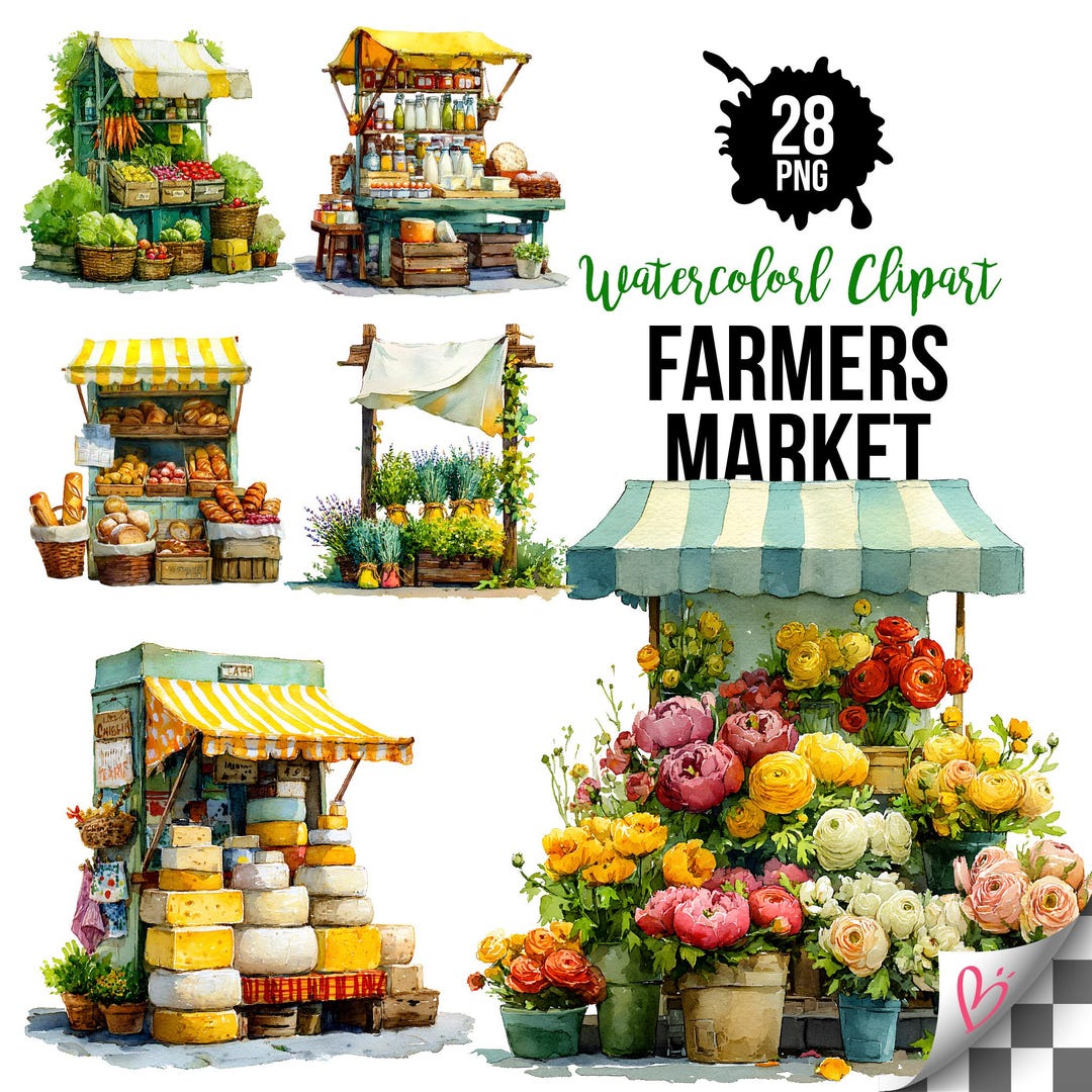 Farmers Market Clipart PNG Bundle, Cottagecore Market Stalls, Bakery ...