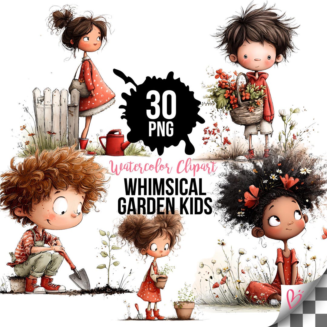 Cute Gardening Kids Clipart PNG Bundle, Whimsicalvchildren With ...