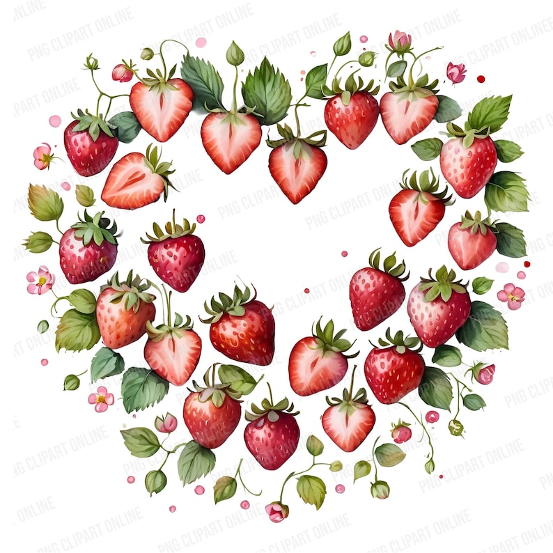 Strawberry Heart Clipart – Valentine’s Day Watercolor PNG, Cute Fruit ...