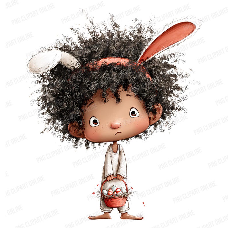 Cute Easter Boys Clipart PNG Bundle, Kids Painting Eggs, Bunny Ears Boy ...