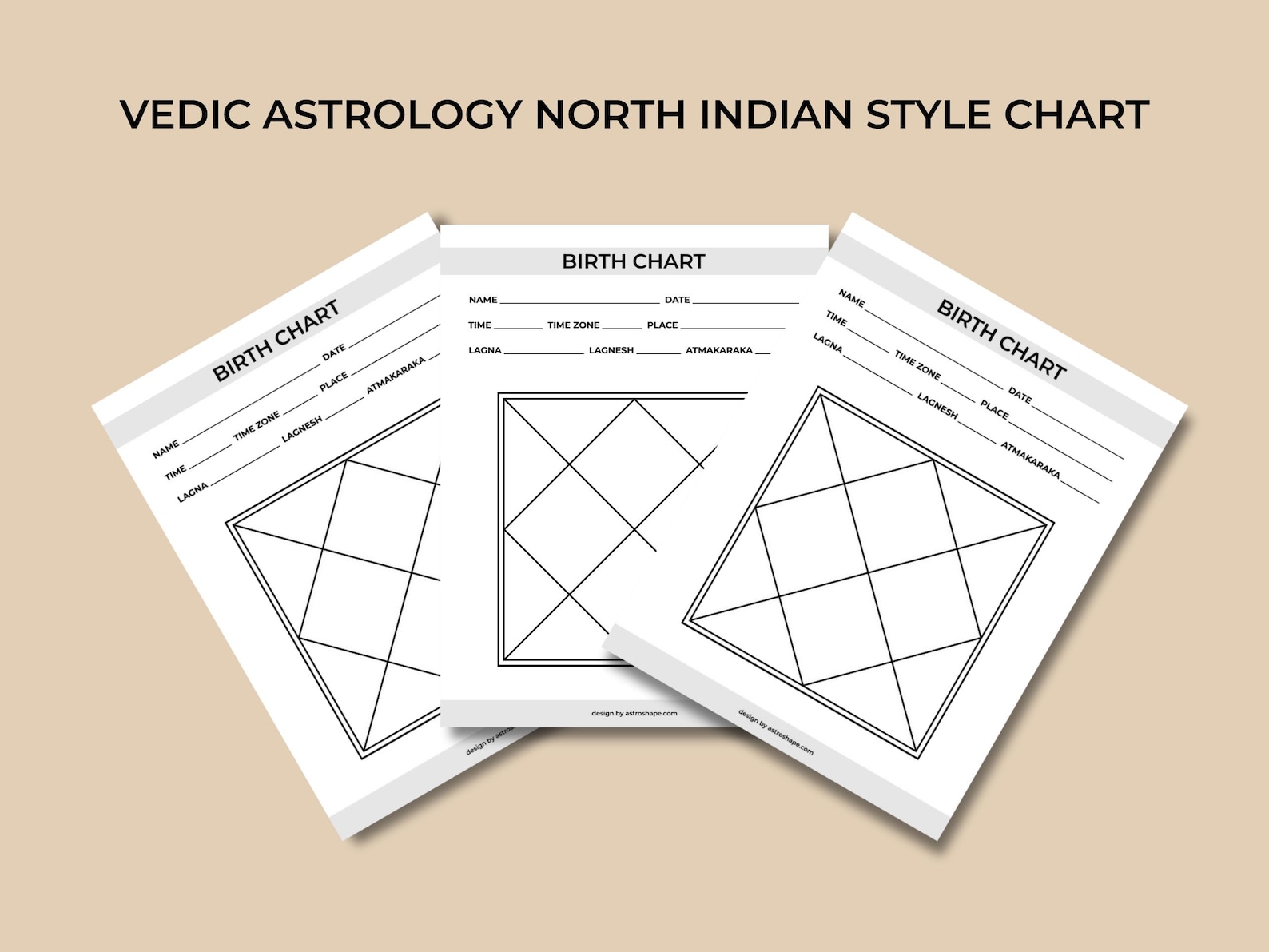 Blank Vedic Astrology Chart, Printable North Indian Kundli Worksheet ...