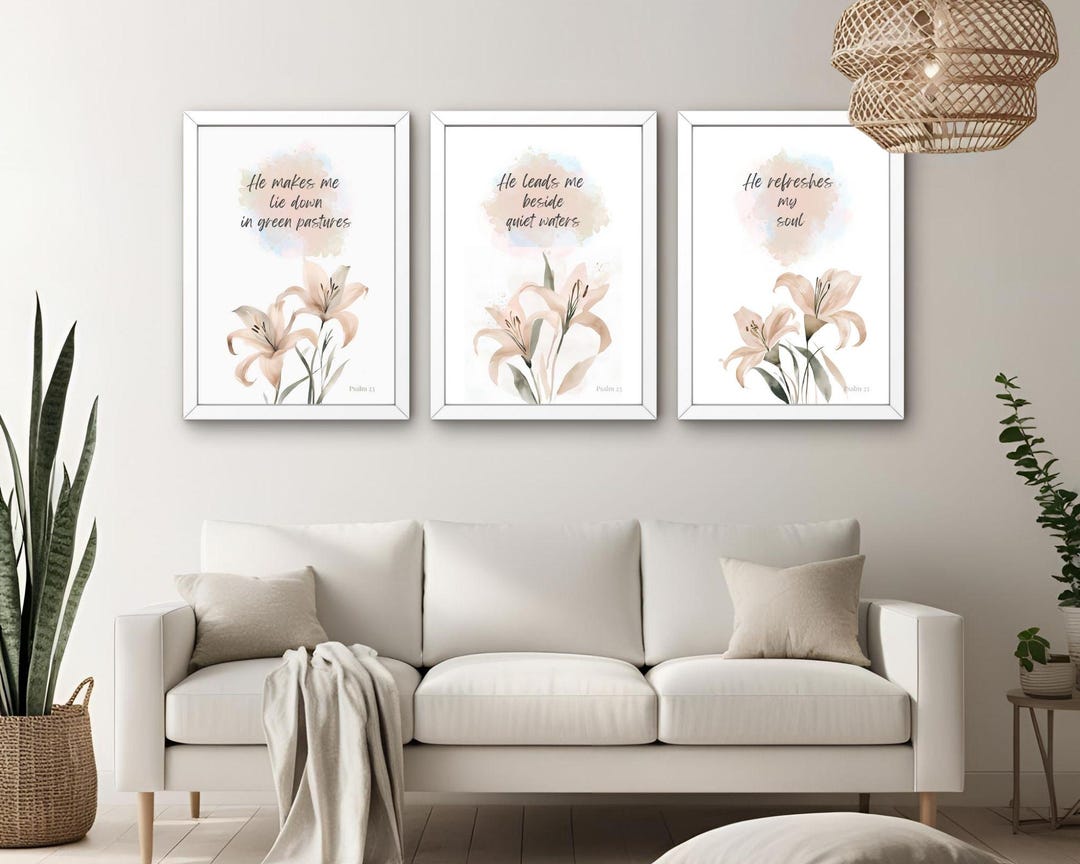 Psalm 23 Wall Art Set • Christian Printable Bible Verse Decor • He ...
