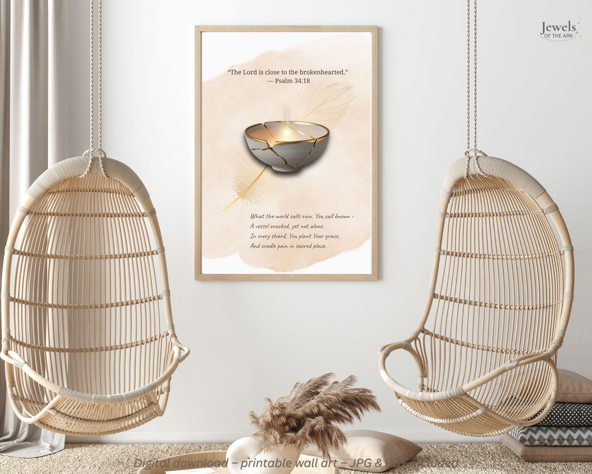 Psalm 34:18 Wall Art – Christian Kintsugi Bowl Print – Brokenhearted ...