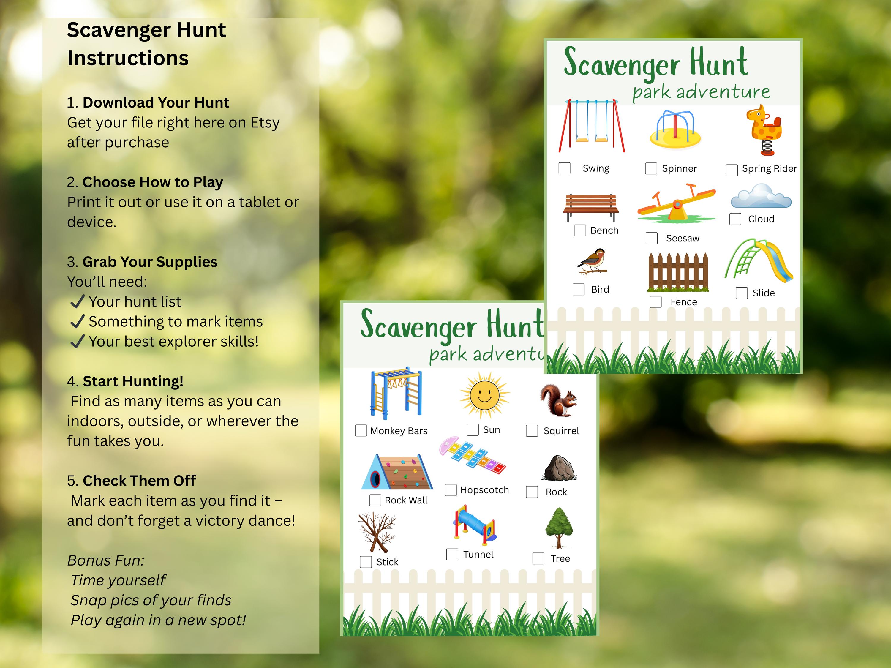 Playground Scavenger Hunt for Kids – Printable Park Activity for ...