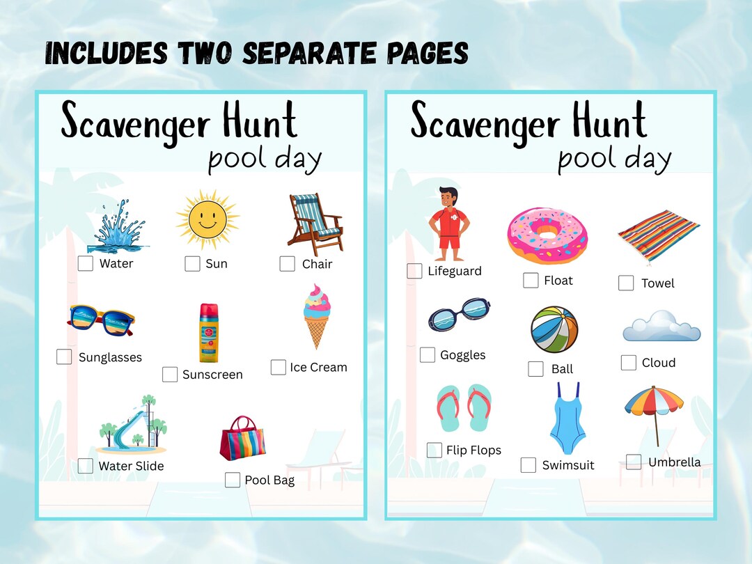 Pool Day Scavenger Hunt for Kids – Summer Printable Activity – Toddler ...