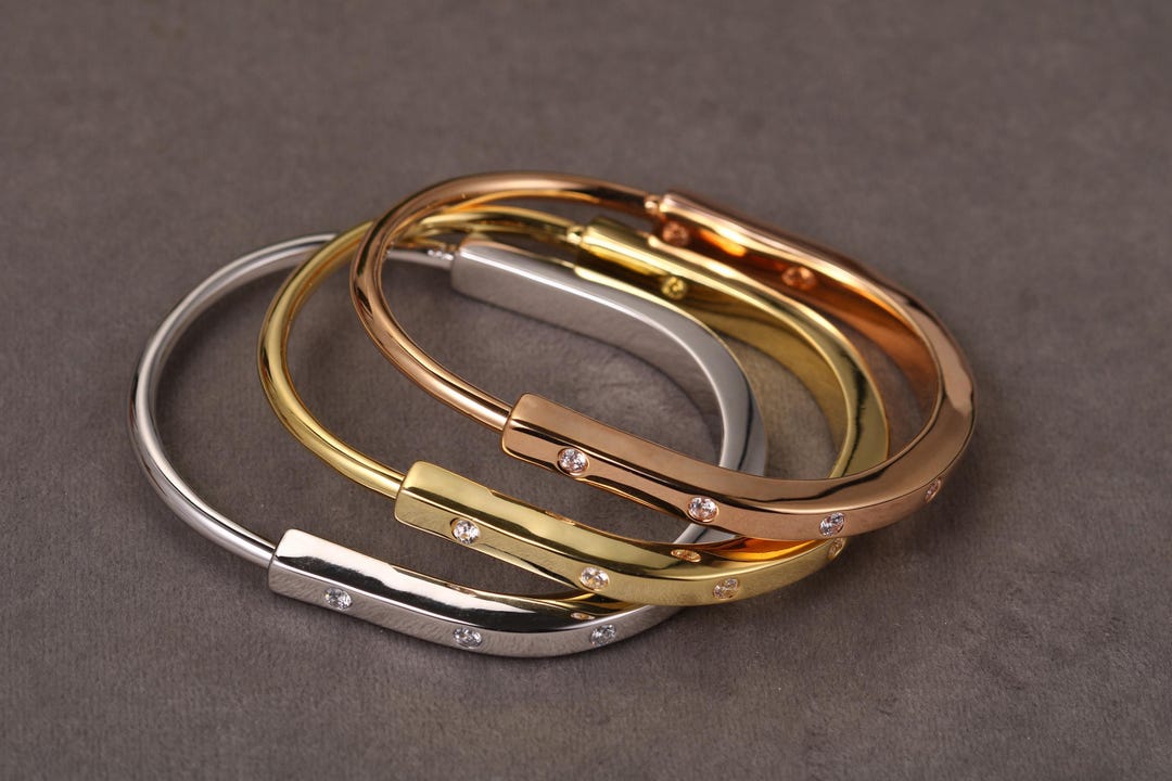 U Lock Braclet-u Shape Gemstone Bangle - Gold, Rose Gold & Silver ...