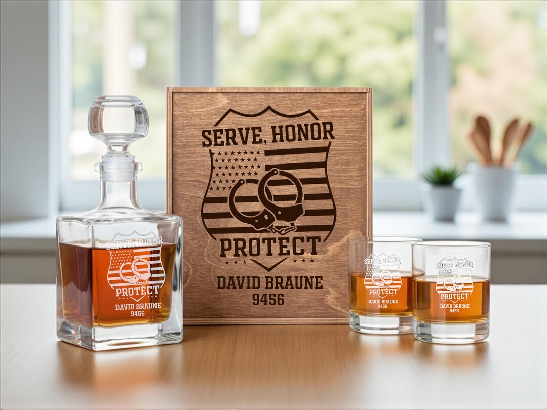 Custom Police Gift for Men - Christmas Police Engraved Whiskey Decanter ...