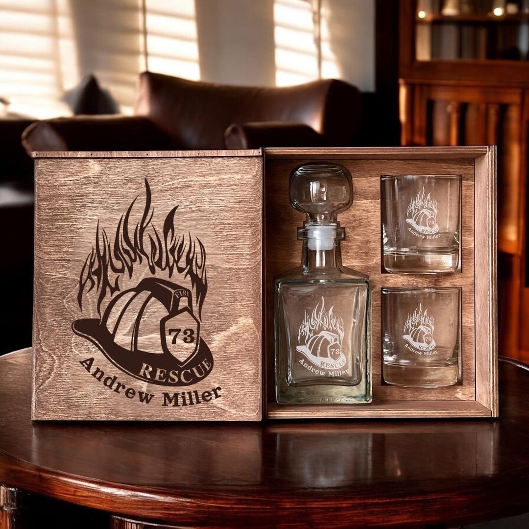 Fireman Whiskey Decanter Set – Christmas Gift for Firefighter or Dad ...