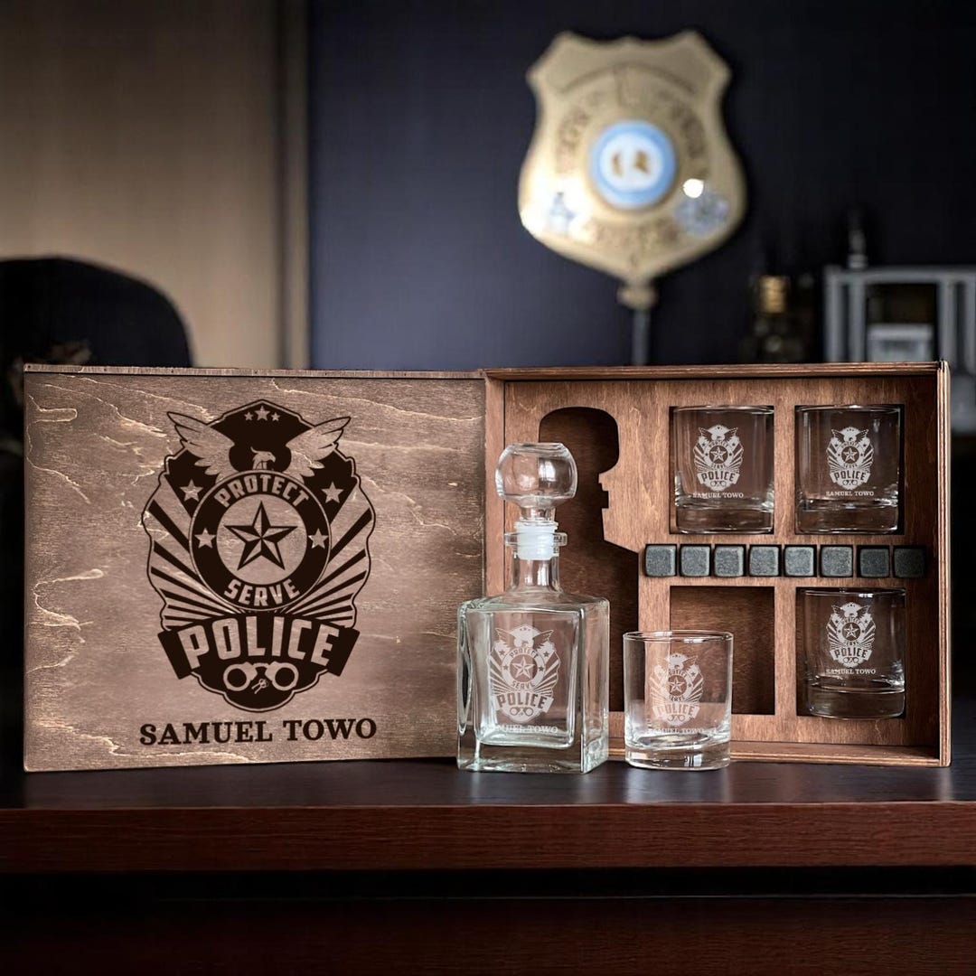 Police Decanter Gift Set, Engraved Whiskey Glasses, Law Enforcement ...