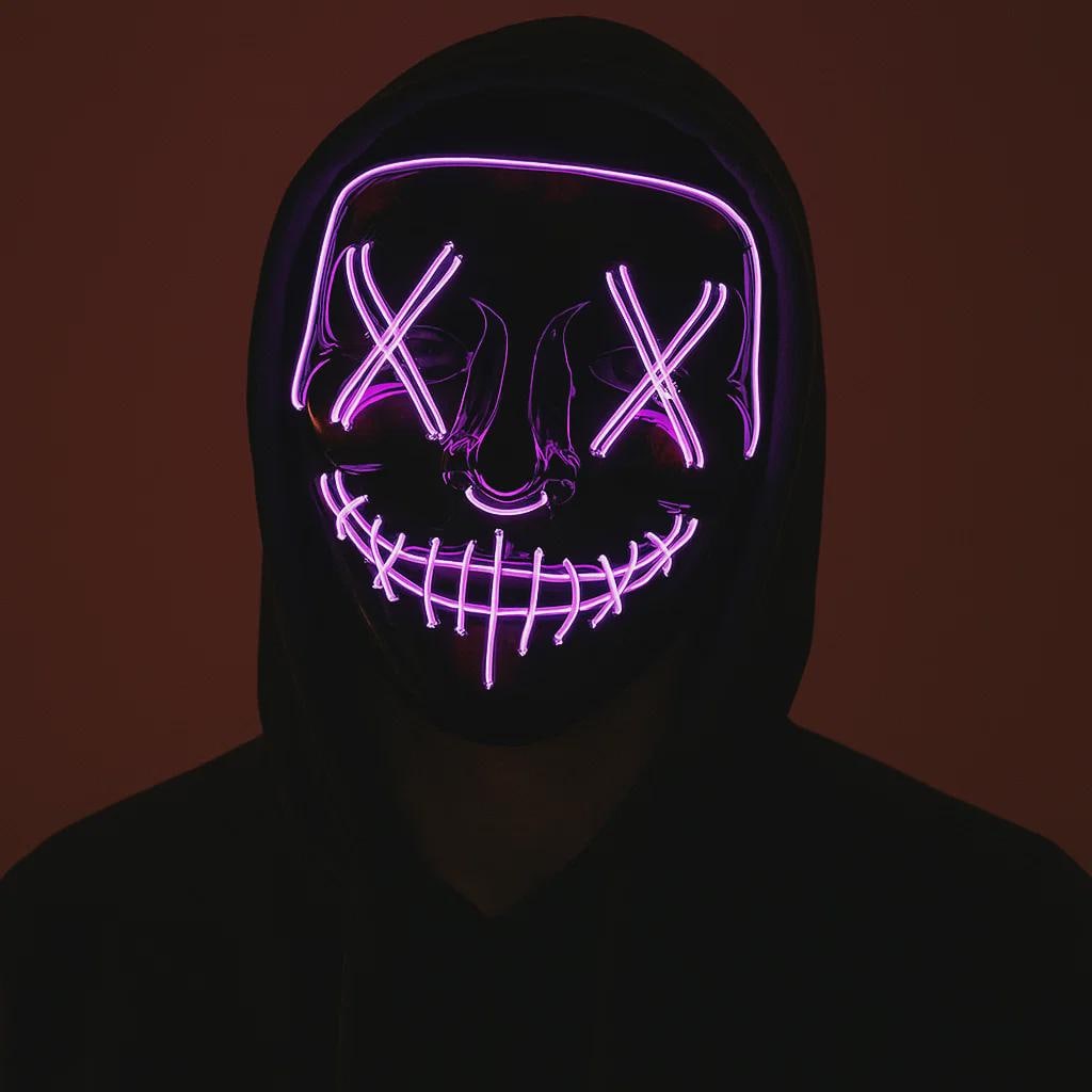 LED Neon Face Mask – Festival Gear, Halloween Rave Mask, One Size, Red ...