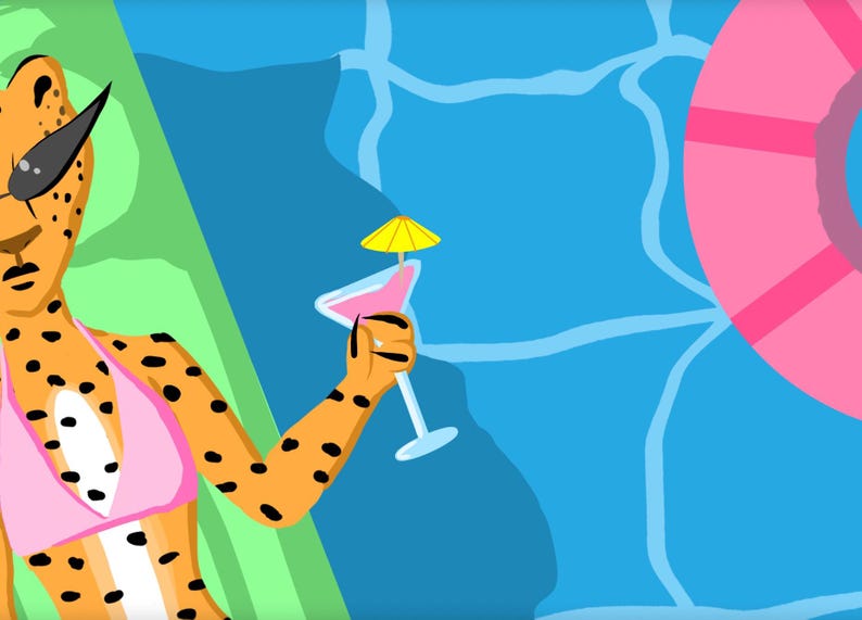 Chic Cheetah Pool Art Print – Fun Summer Animal Poster | Retro Poolside ...