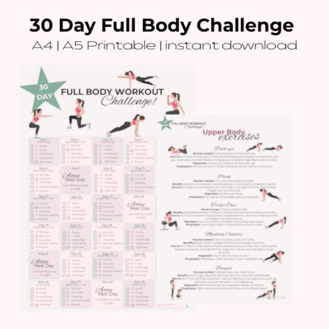 30 Day Full Body Workout Challenge, Strength Program, Workout Printable ...
