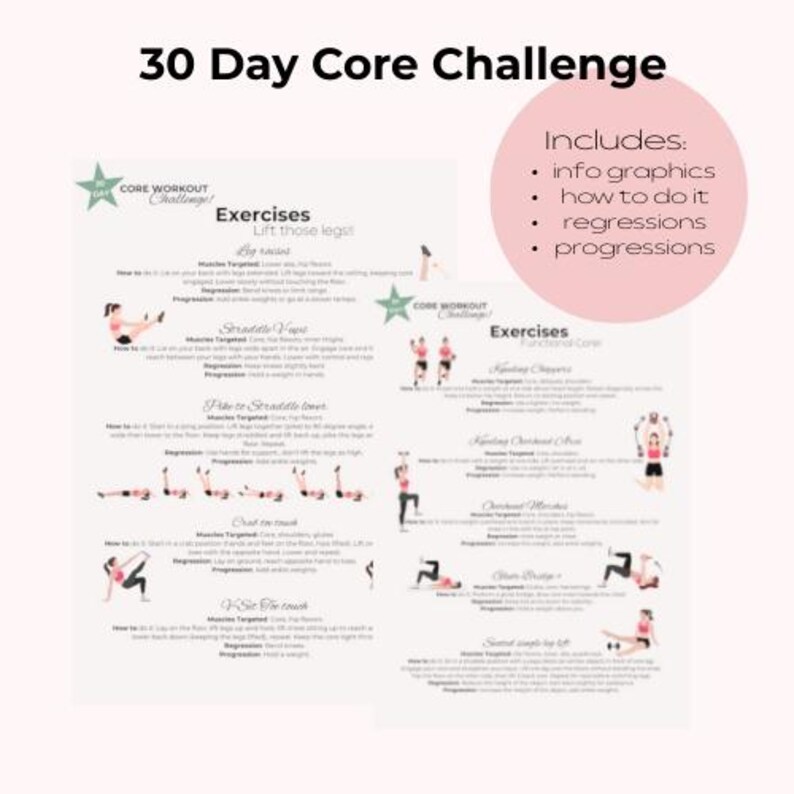 30 Day Core Challenge, Flexibility Program, Workout Printable Challenge ...