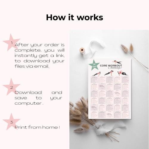 30 Day Core Challenge, Flexibility Program, Workout Printable Challenge ...