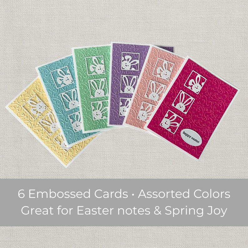 Handmade Embossed Easter Cards, Bunny Design, Set of 6, Pastel Spring ...
