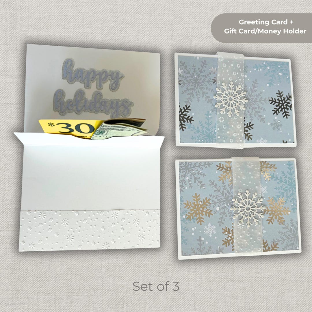 Set of 3 Snowflake Holiday Greeting Cards With Gift Card/money Holder ...
