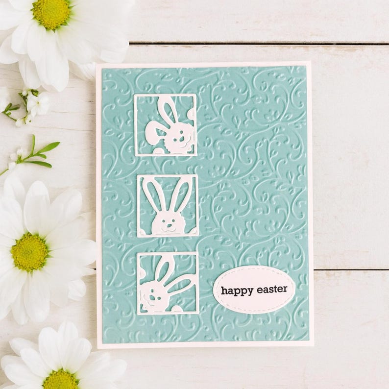 Handmade Embossed Easter Cards, Bunny Design, Set of 6, Pastel Spring ...