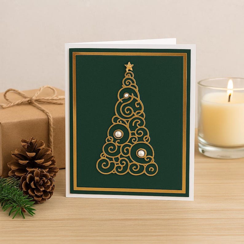 Handmade Christmas Cards, Elegant Gold Tree, Set of 4 or 6, Holiday ...