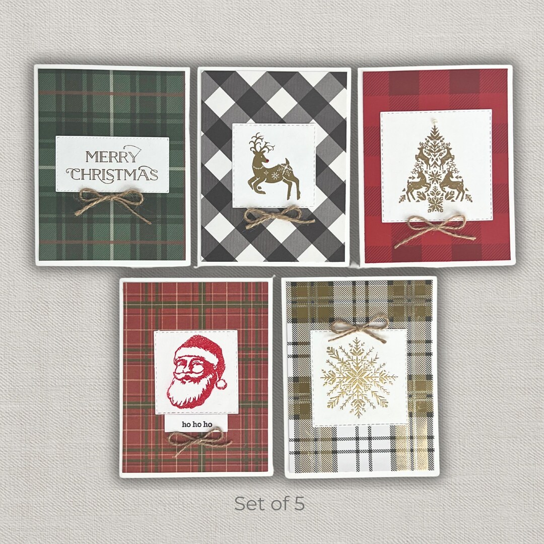 Handmade Rustic Christmas Cards – Embossed Buffalo Plaid Holiday Card ...