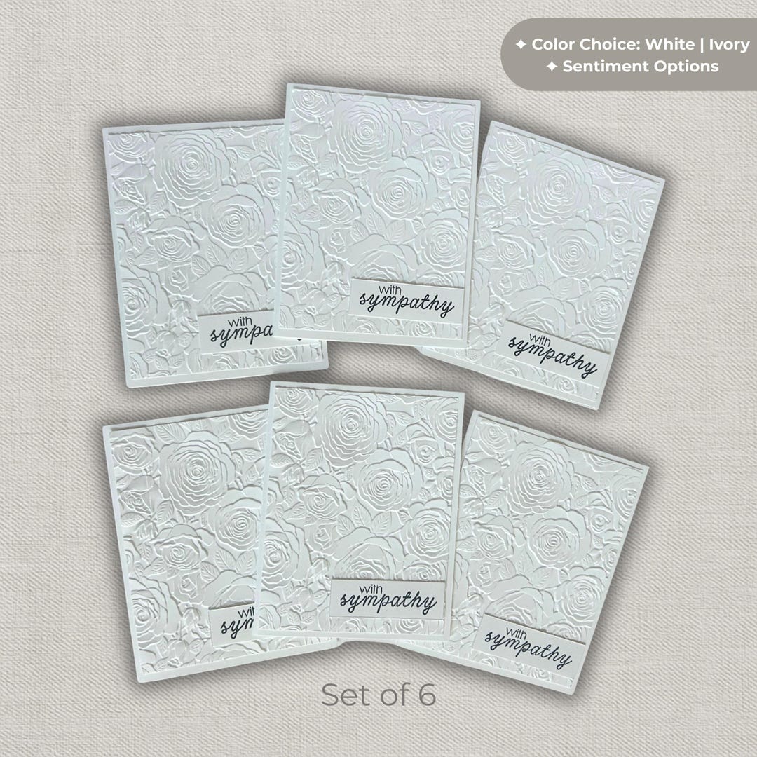 Handmade Rose Embossed Sympathy Card Set, Elegant Floral Condolences ...