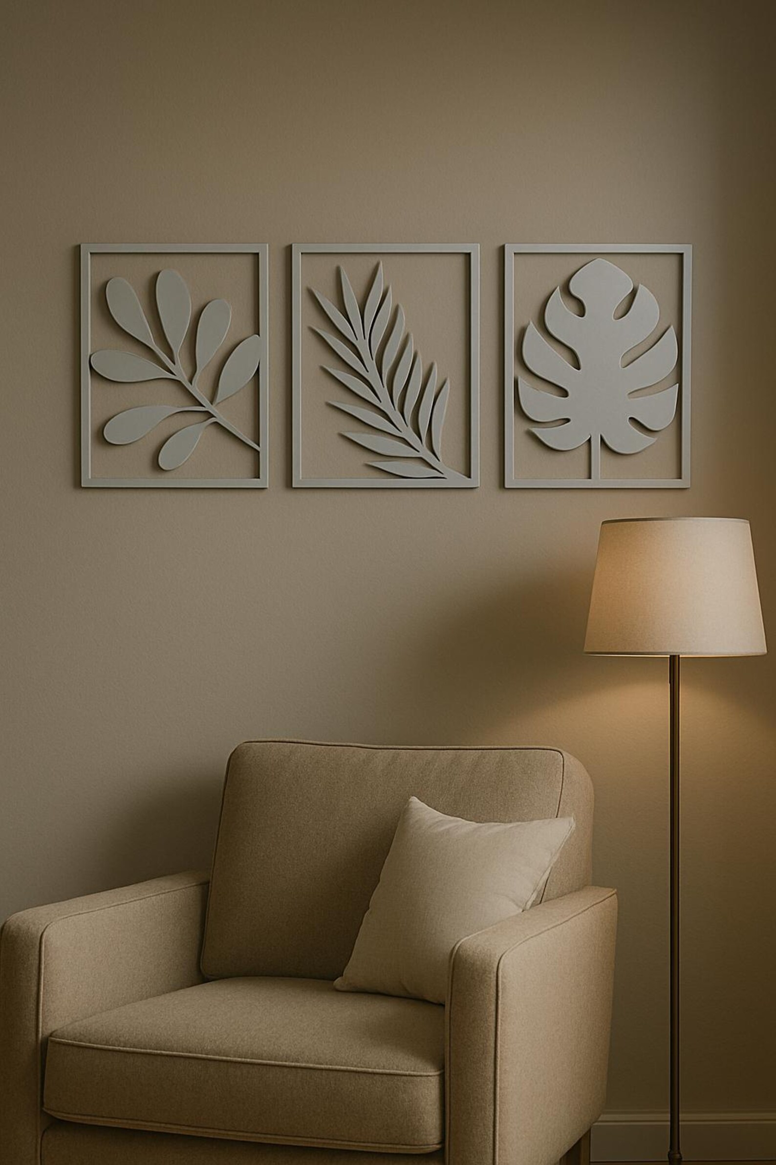 Leaf Metal Wall Art Set – Laser Cut Botanical Design – Minimalist ...