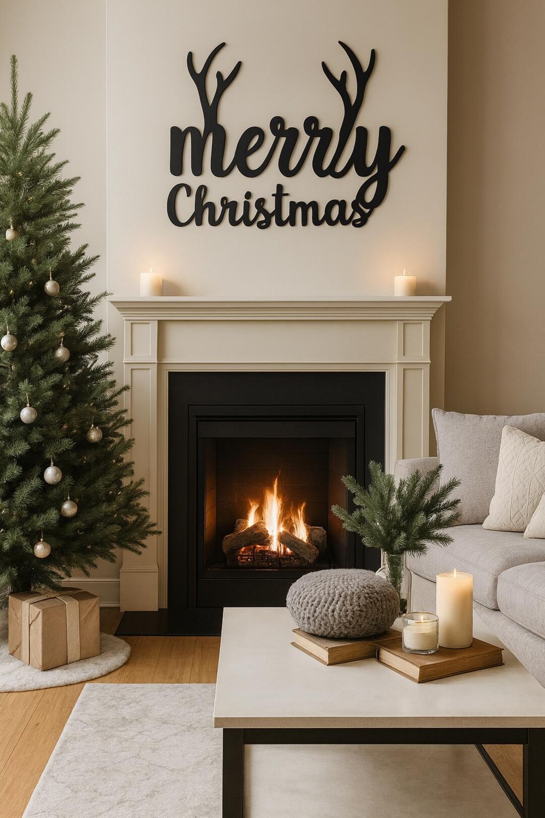 Merry Christmas Wall Art With Antlers – Rustic Metal Holiday Sign ...
