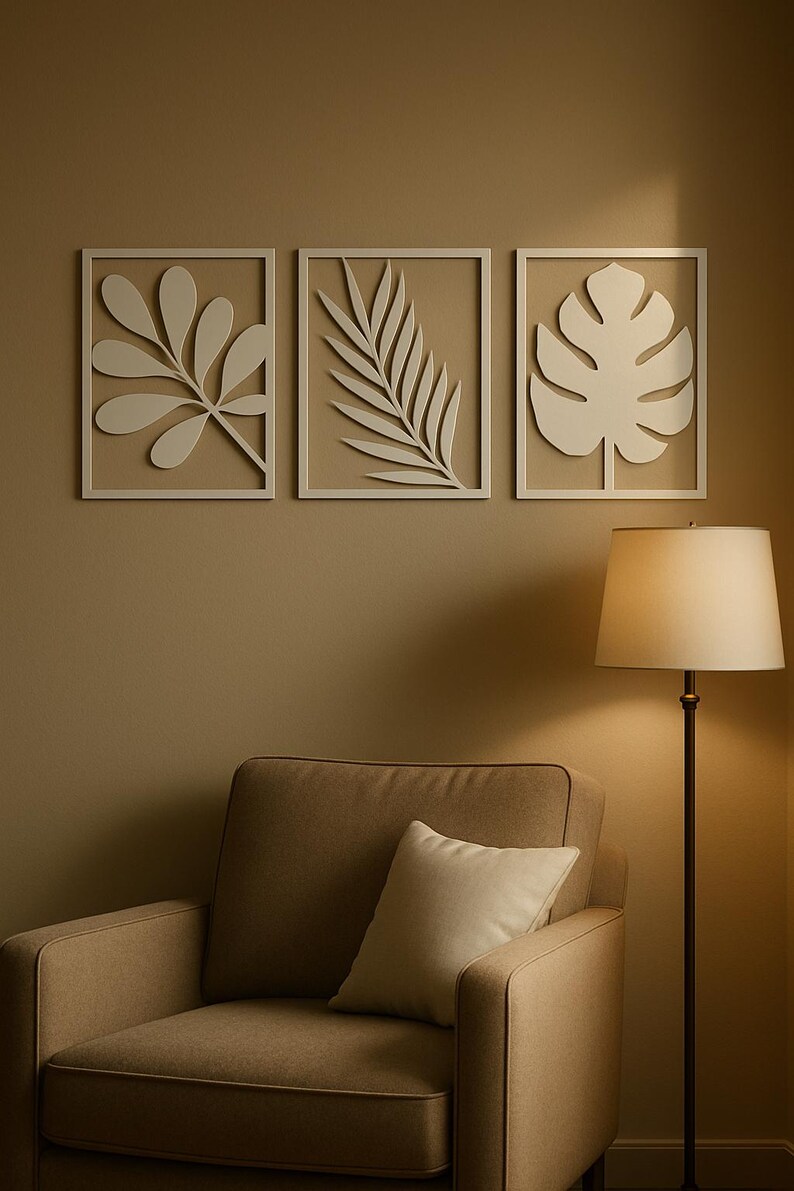Leaf Metal Wall Art Set – Laser Cut Botanical Design – Minimalist ...