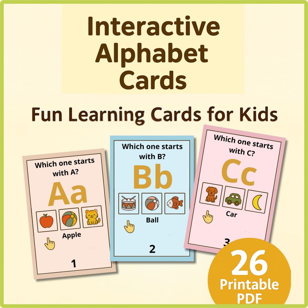 Interactive Alphabet Cards A to Z Printable PDF Digital Flashcards ...