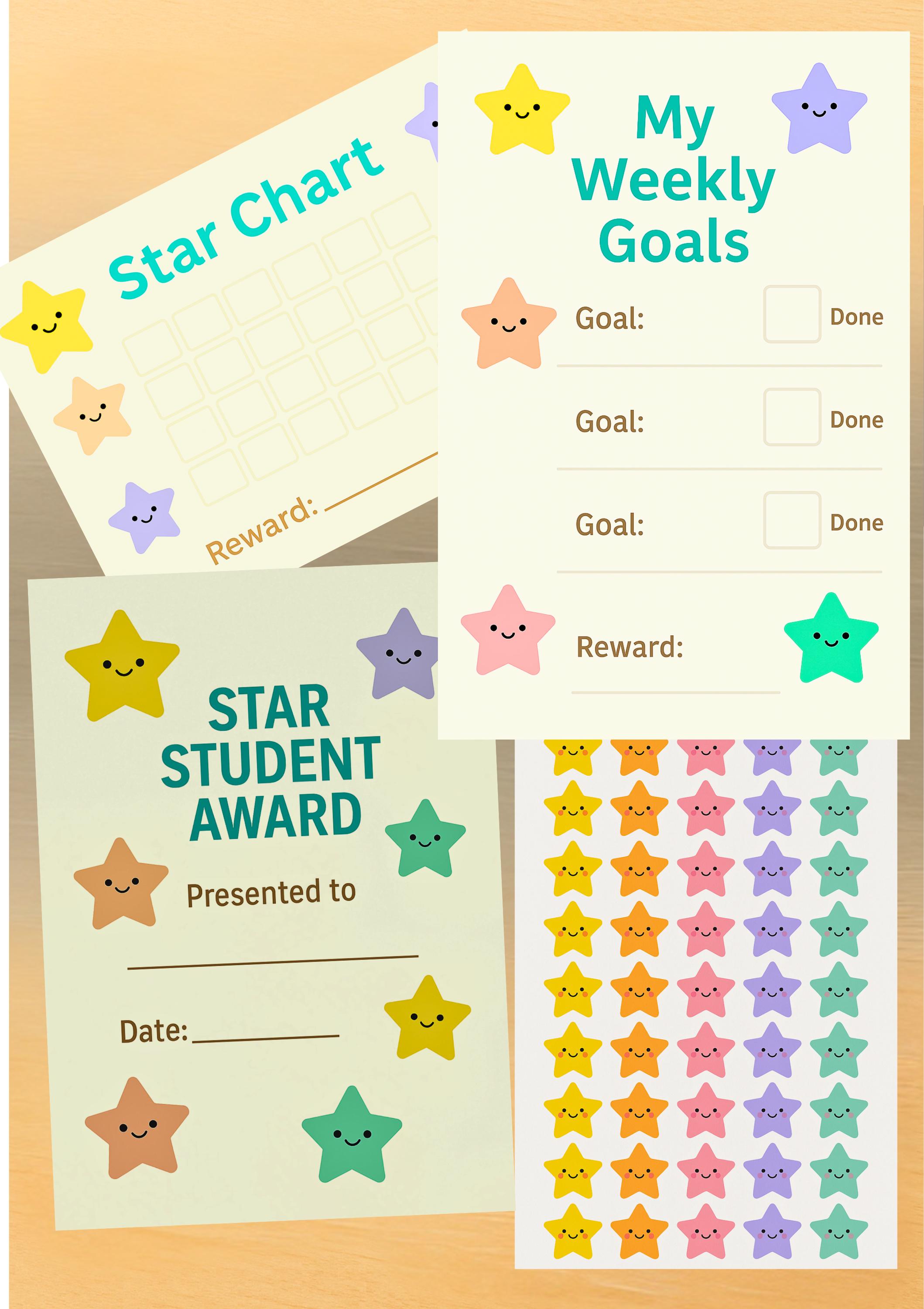 Printable Star Reward Chart for Kids Chore and Behavior Tracker 8 Pages ...