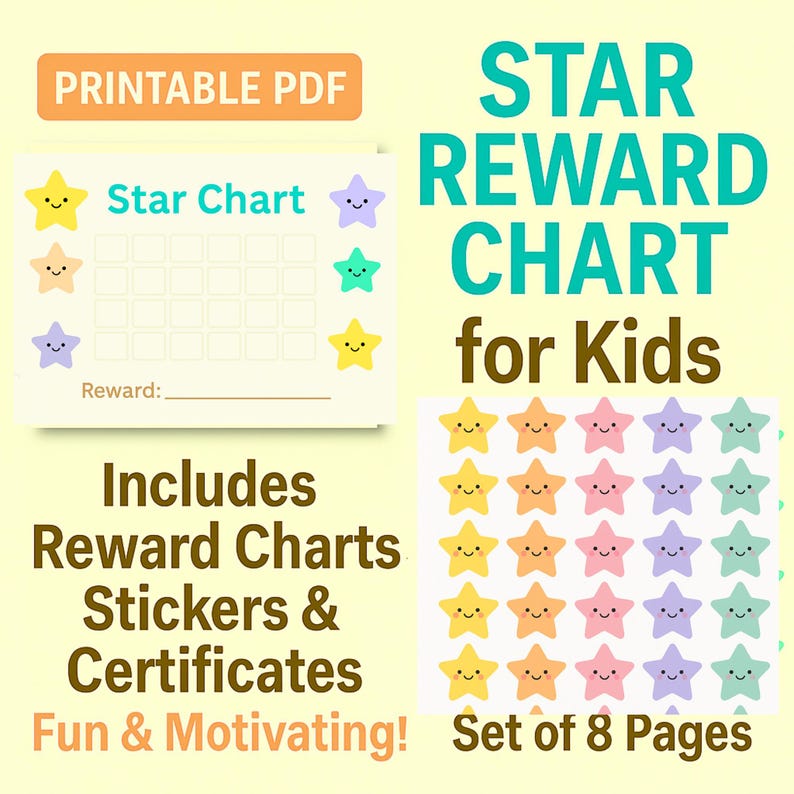 Printable Star Reward Chart for Kids Chore and Behavior Tracker 8 Pages ...