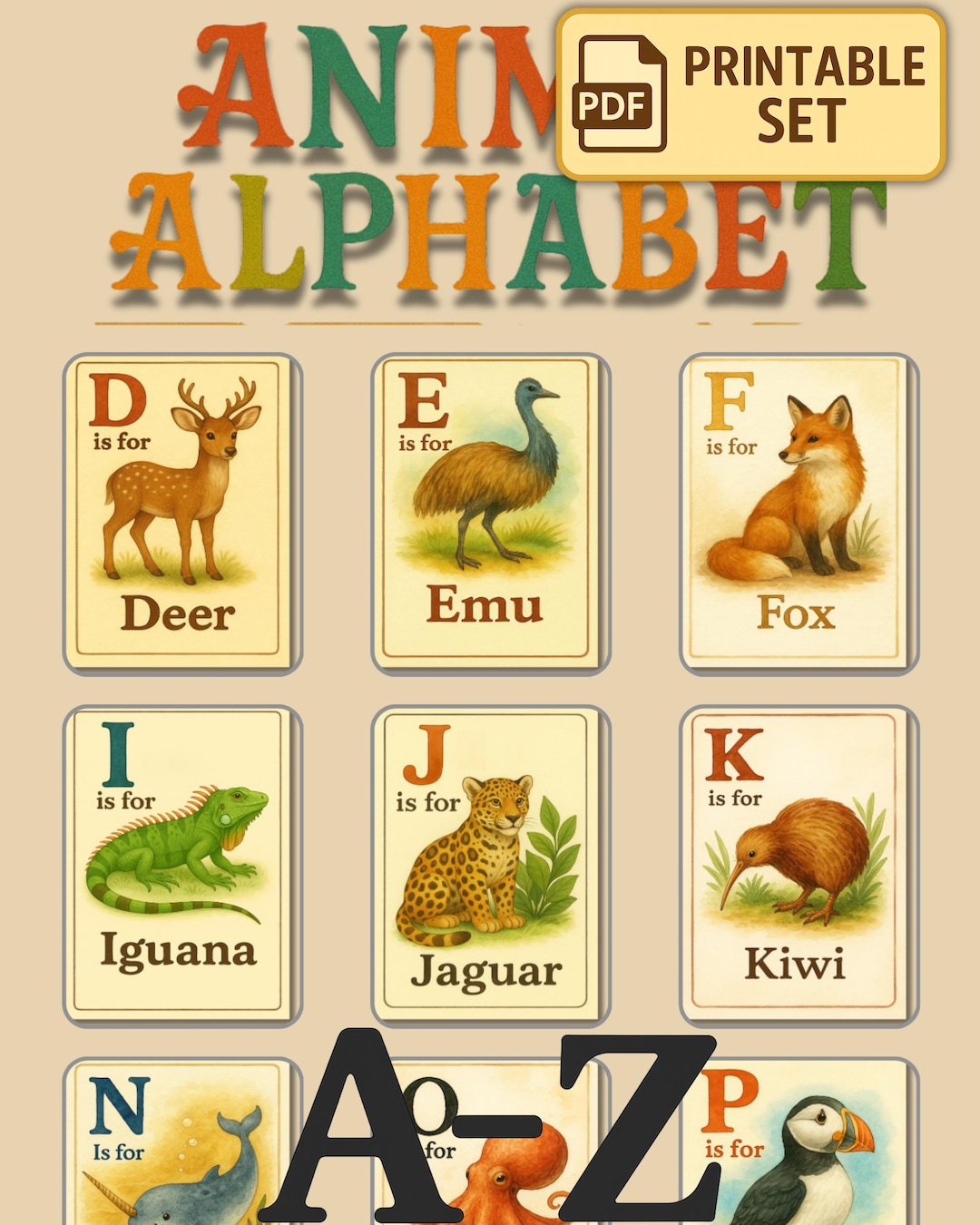Animal Alphabet Flashcards & Tracing Worksheets | ABC Posters A–Z ...